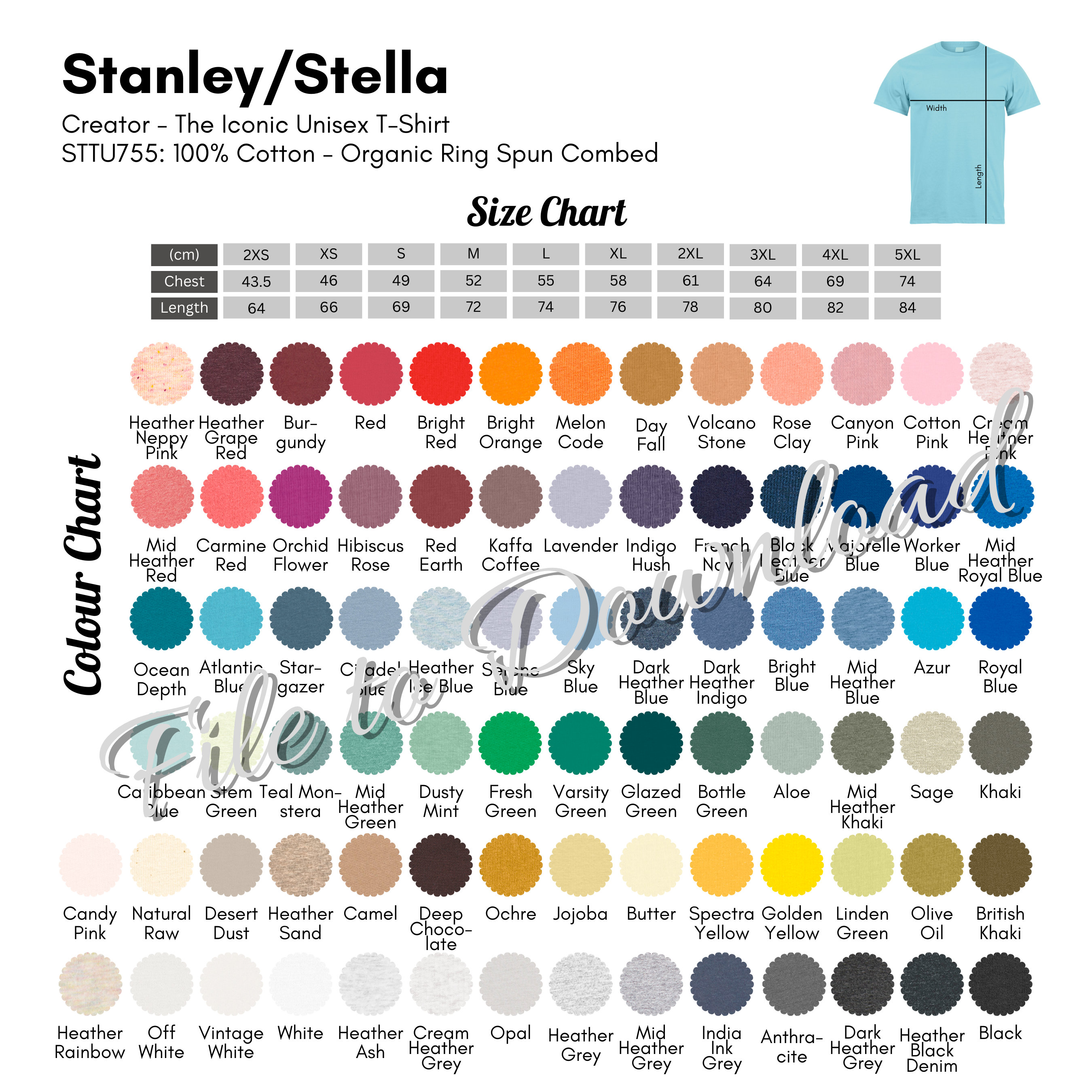 Stanley/stella Color Chart and Size Chart, STTU755 Stanley Stella ...