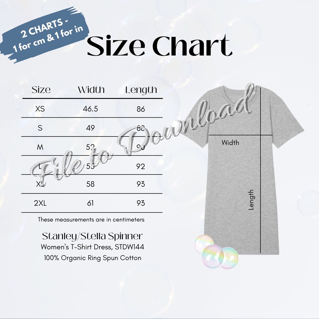 Stanley Stella STDW144 Size Chart Stanley/stella Spinner - Etsy