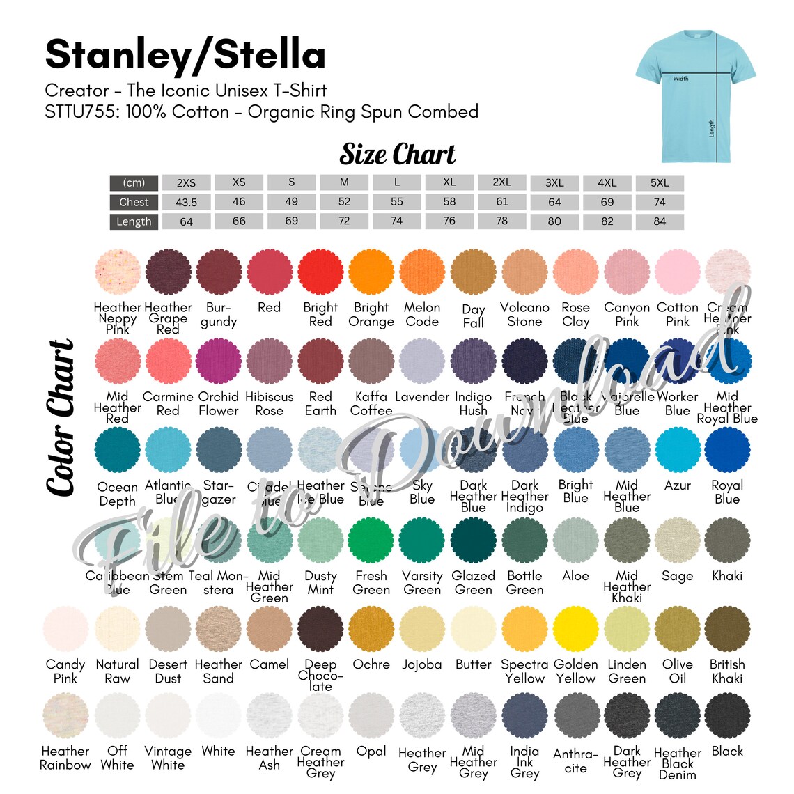 Stanley/stella Color Chart and Size Chart, STTU755 Stanley Stella ...
