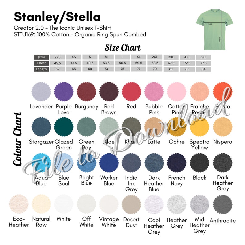 Stanley/stella Color Chart and Size Chart, STTU169 Stanley Stella ...