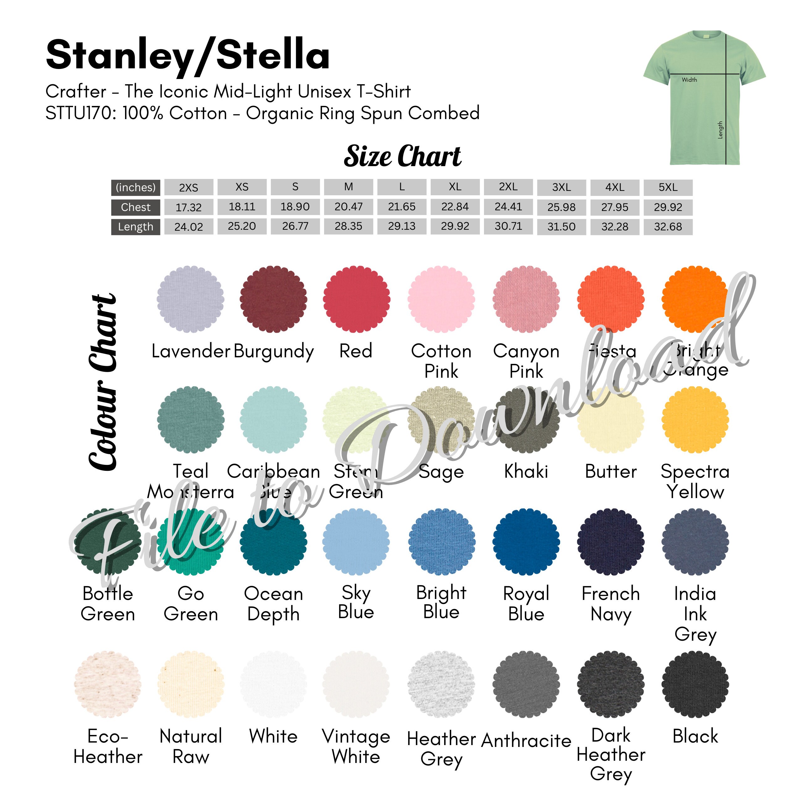 Stanley/stella Color Chart and Size Chart, STTU70 Stanley Stella ...