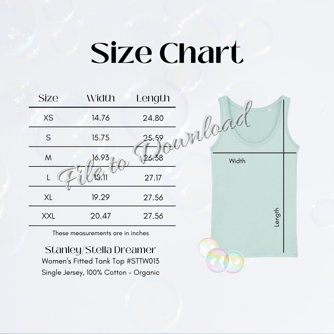 Stanley/stella STTW013 Size Chart Stanley Stella Dreamer - Etsy