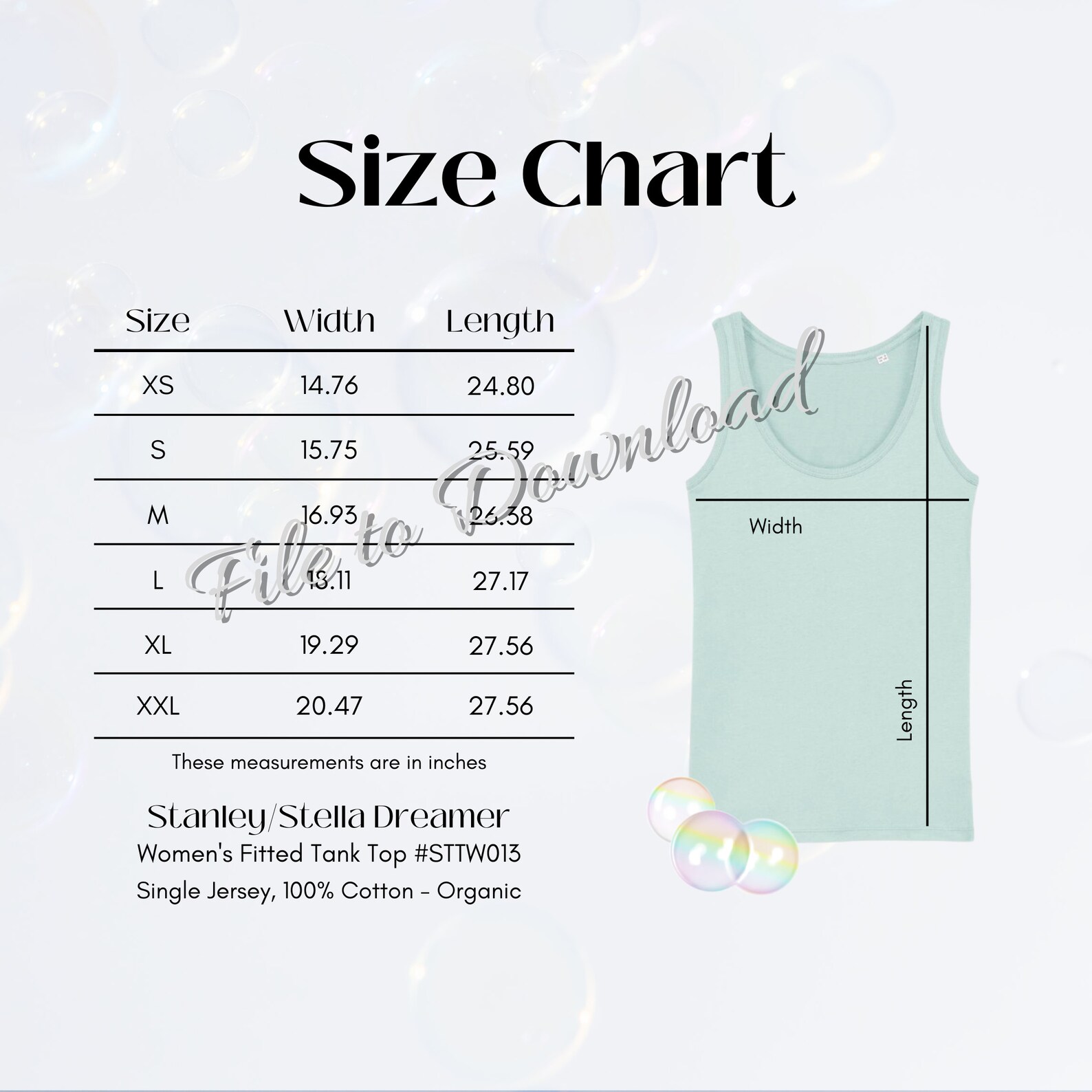 Stanley/stella STTW013 Size Chart Stanley Stella Dreamer - Etsy