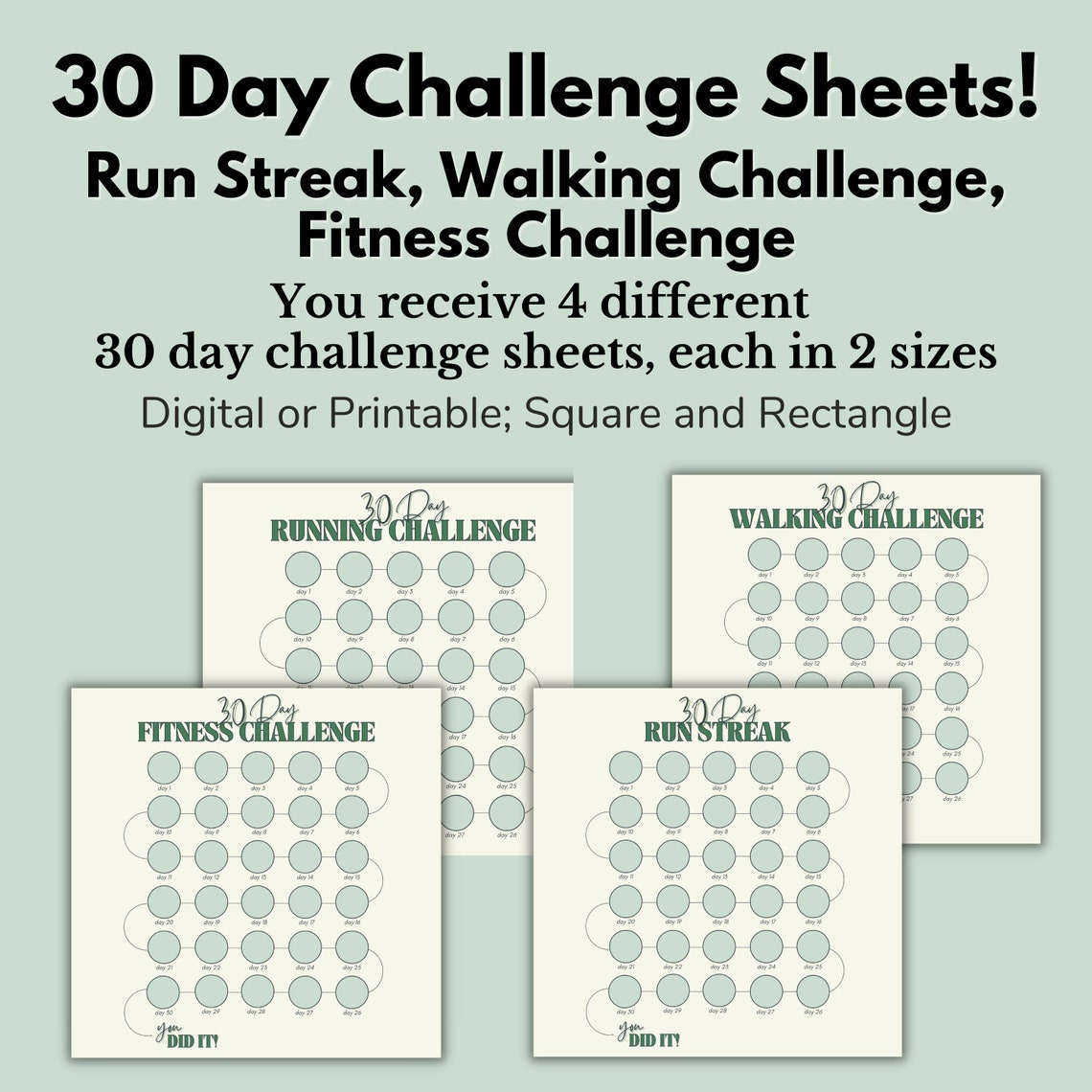 30 Day Challenge Tracker, Run Streak Tracker, Walking Challenge Log ...