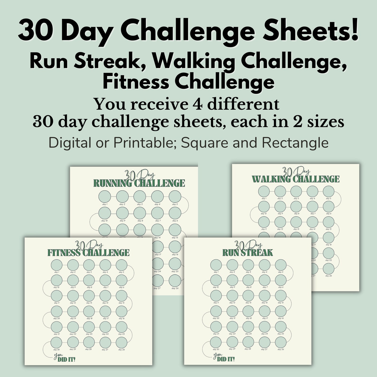 30 Day Challenge Tracker, Run Streak Tracker, Walking Challenge Log ...