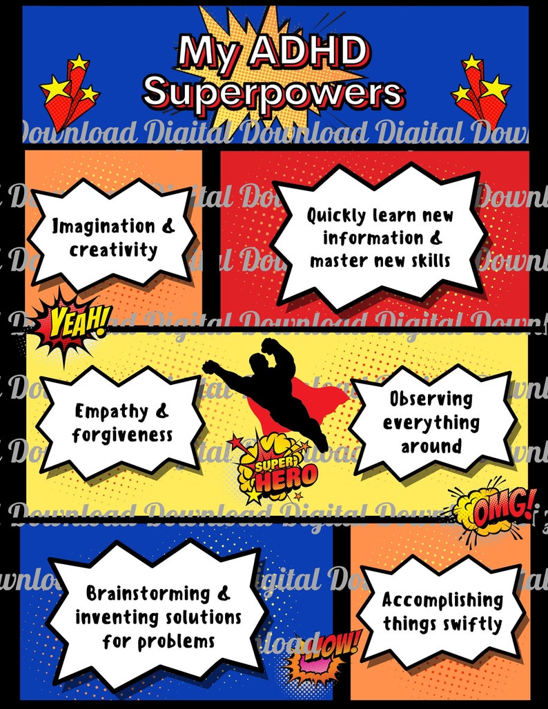 Male ADHD Superhero Digital Download PNG Comic Mental Health - Etsy