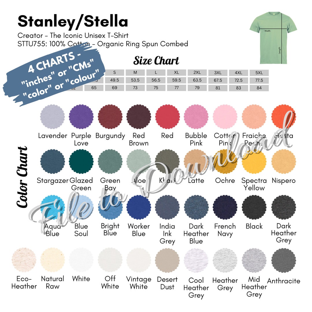 Stanley/stella Color Chart and Size Chart, STTU169 Stanley Stella ...
