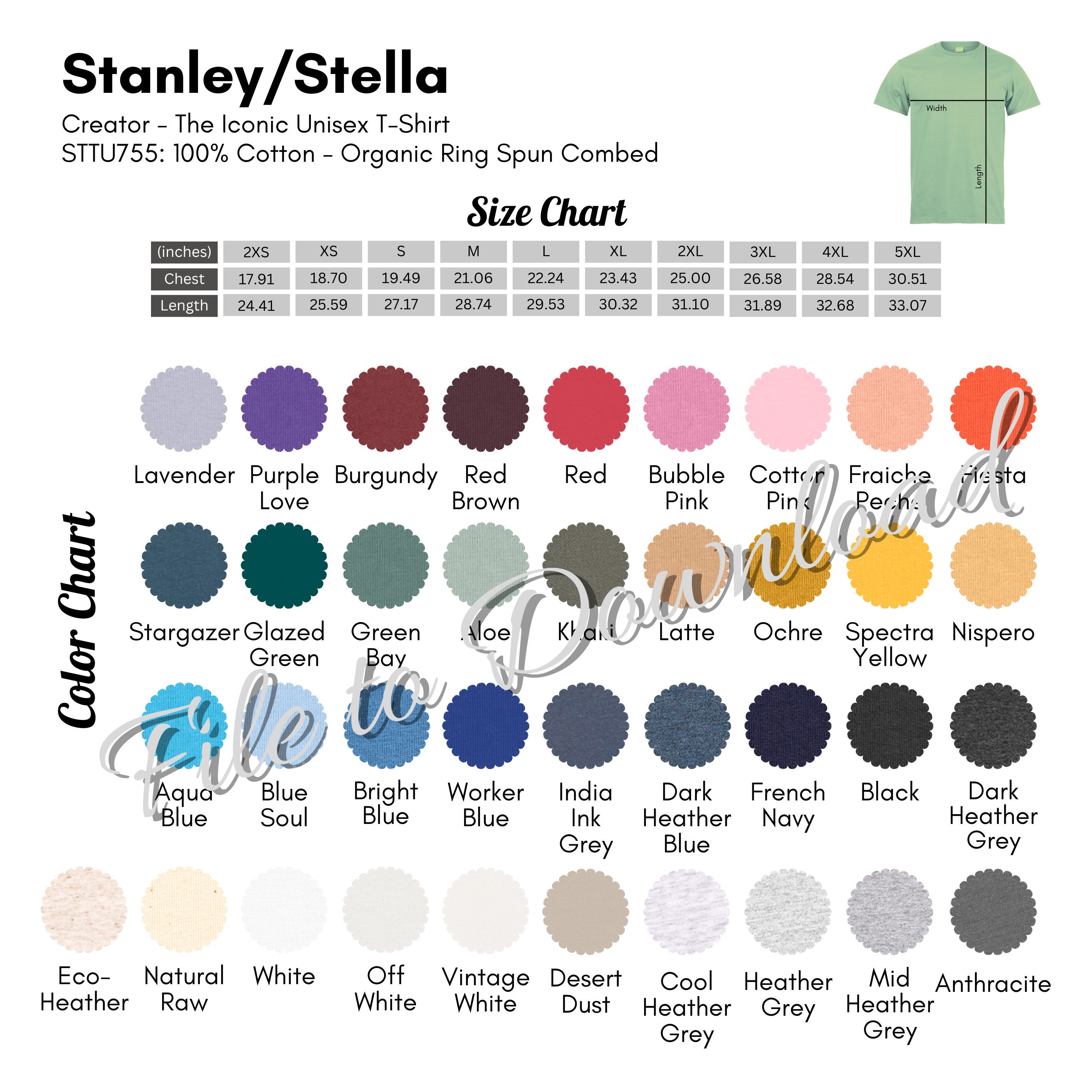 Stanley/stella Color Chart and Size Chart, STTU169 Stanley Stella ...