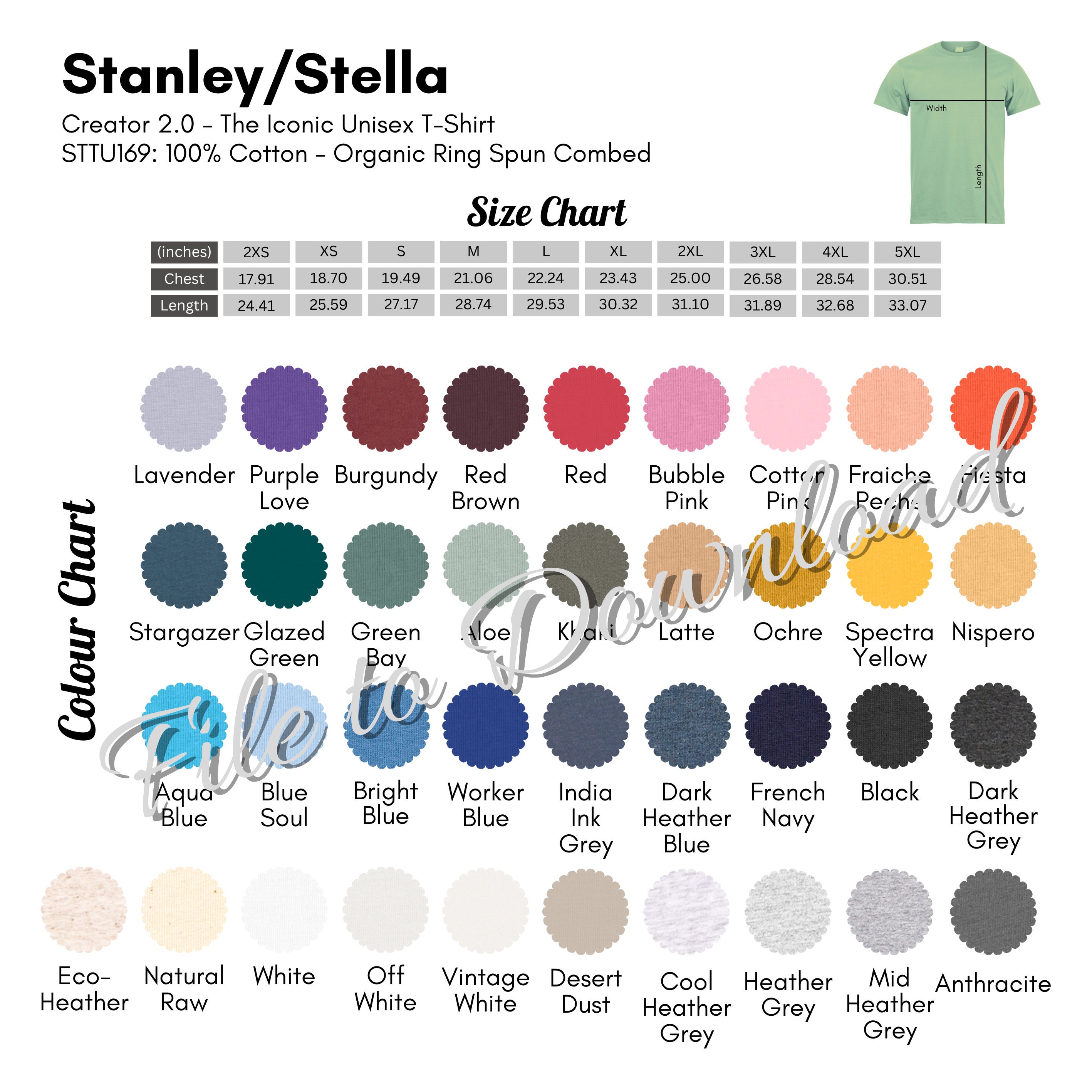 Stanley/stella Color Chart and Size Chart, STTU169 Stanley Stella ...