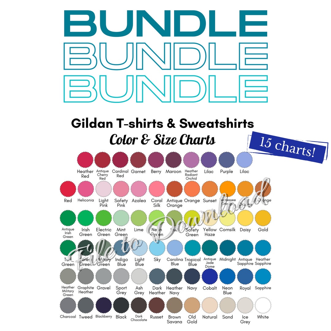 BUNDLE Gildan Color and Size Charts Gildan T-shirt Color - Etsy