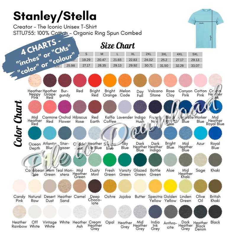 Stanley/stella Color Chart and Size Chart, STTU755 Stanley Stella ...