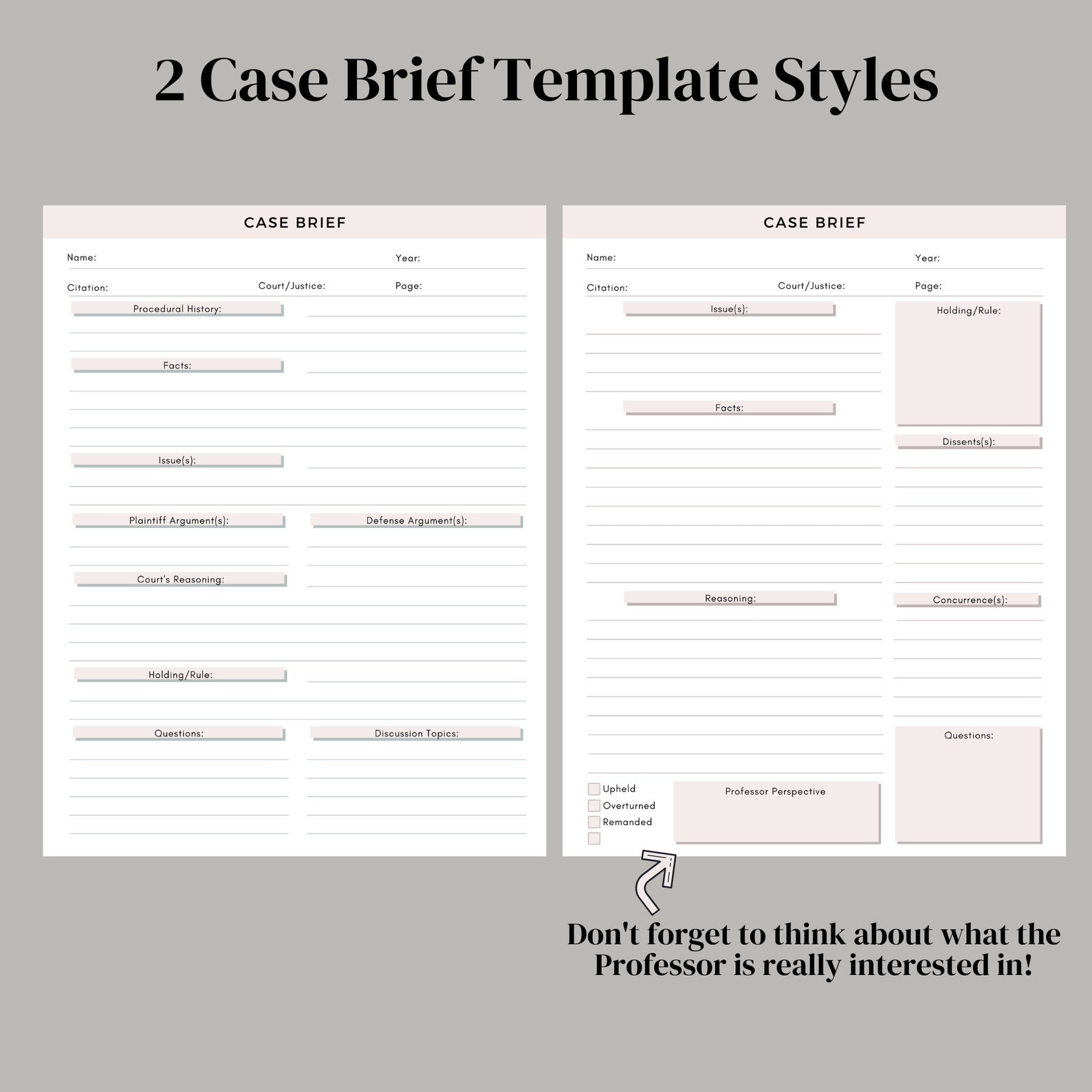 Law Student Note-taking Bundle - Digital or Printable Templates for ...
