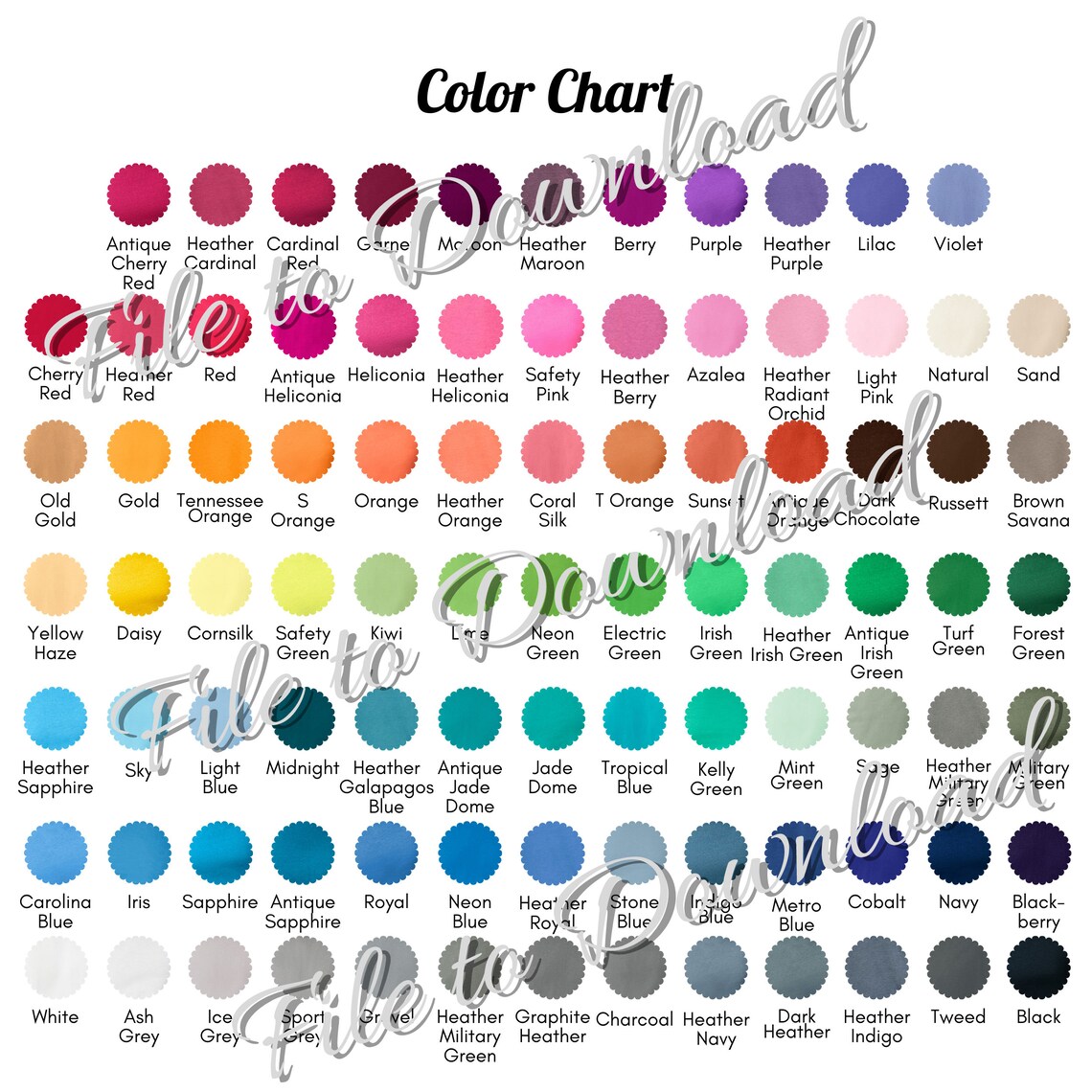 Editable Gildan Color Charts and Size Charts All Colors & 15 Size ...
