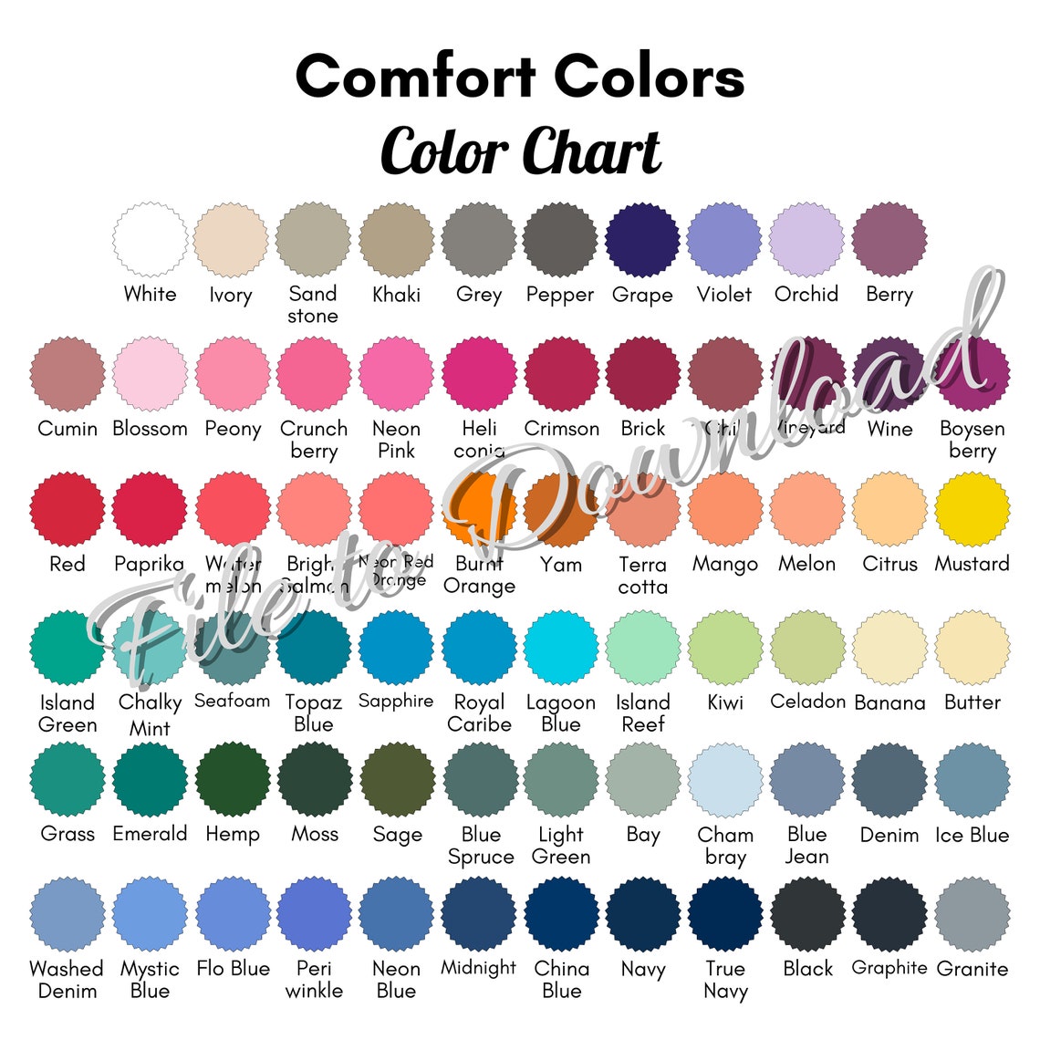 Editable Comfort Colors Color Chart color Only Can Be Used - Etsy