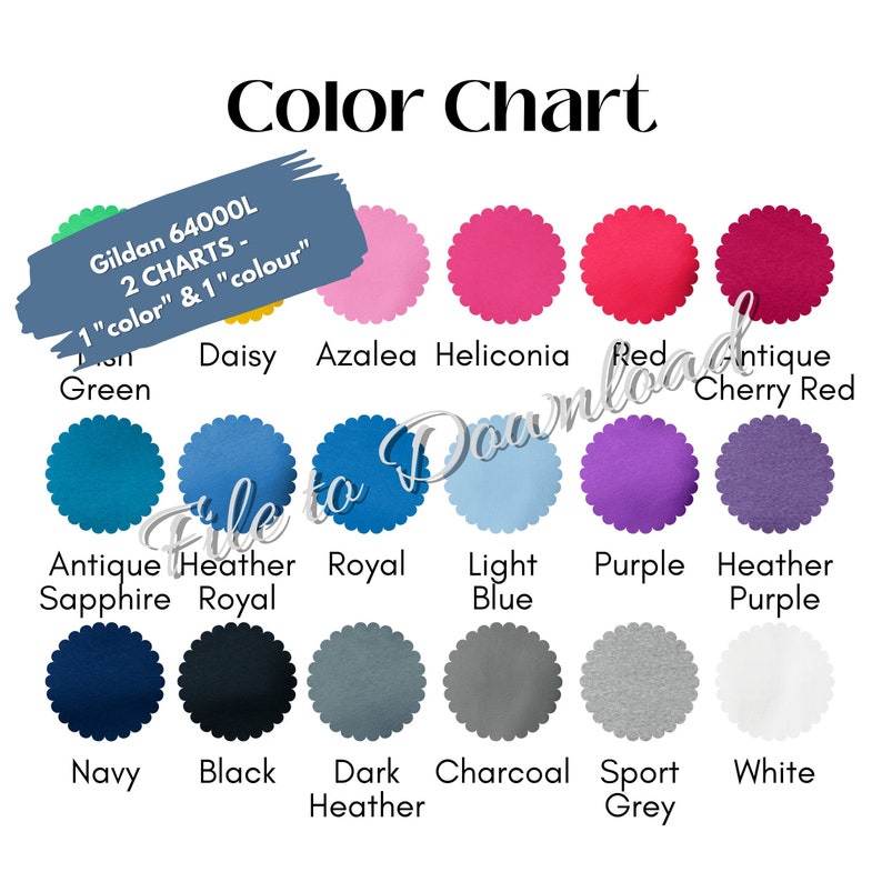 Gildan 64000L Color Chart, G640L Women's Softstyle T-shirt Colour Guide ...