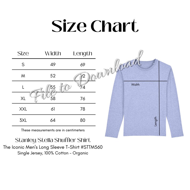 Stanley/stella STTM560 Size Chart STTM560 Stanley Stella - Etsy