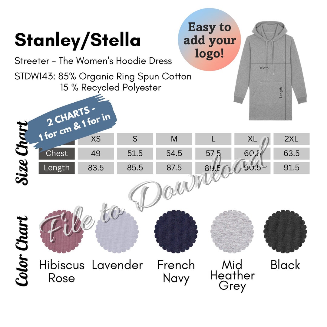 Stanley/stella Color Chart and Size Chart STDW143 Stanley - Etsy Denmark