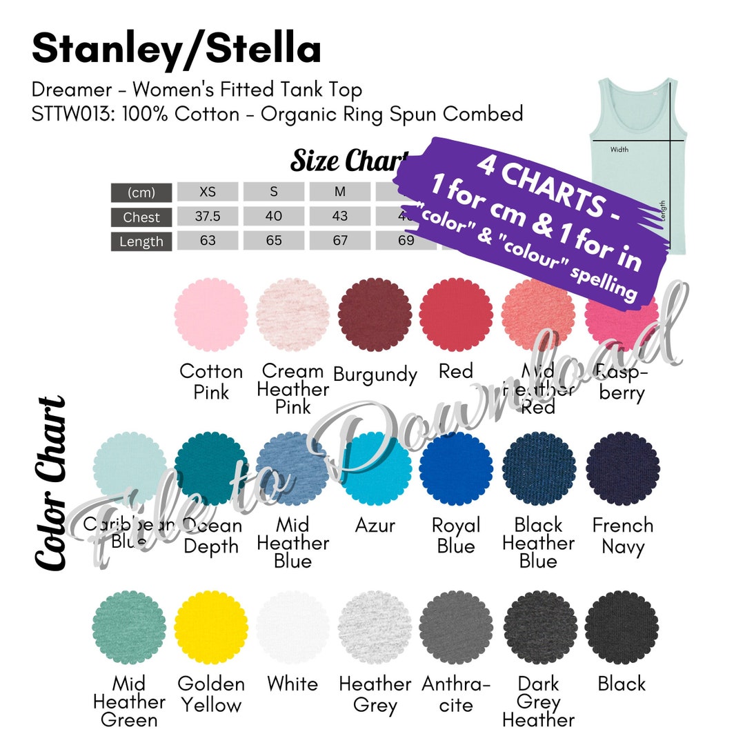 Buy Stanley/stella Color Chart and Size Chart STTW013 Dreamer Online in ...