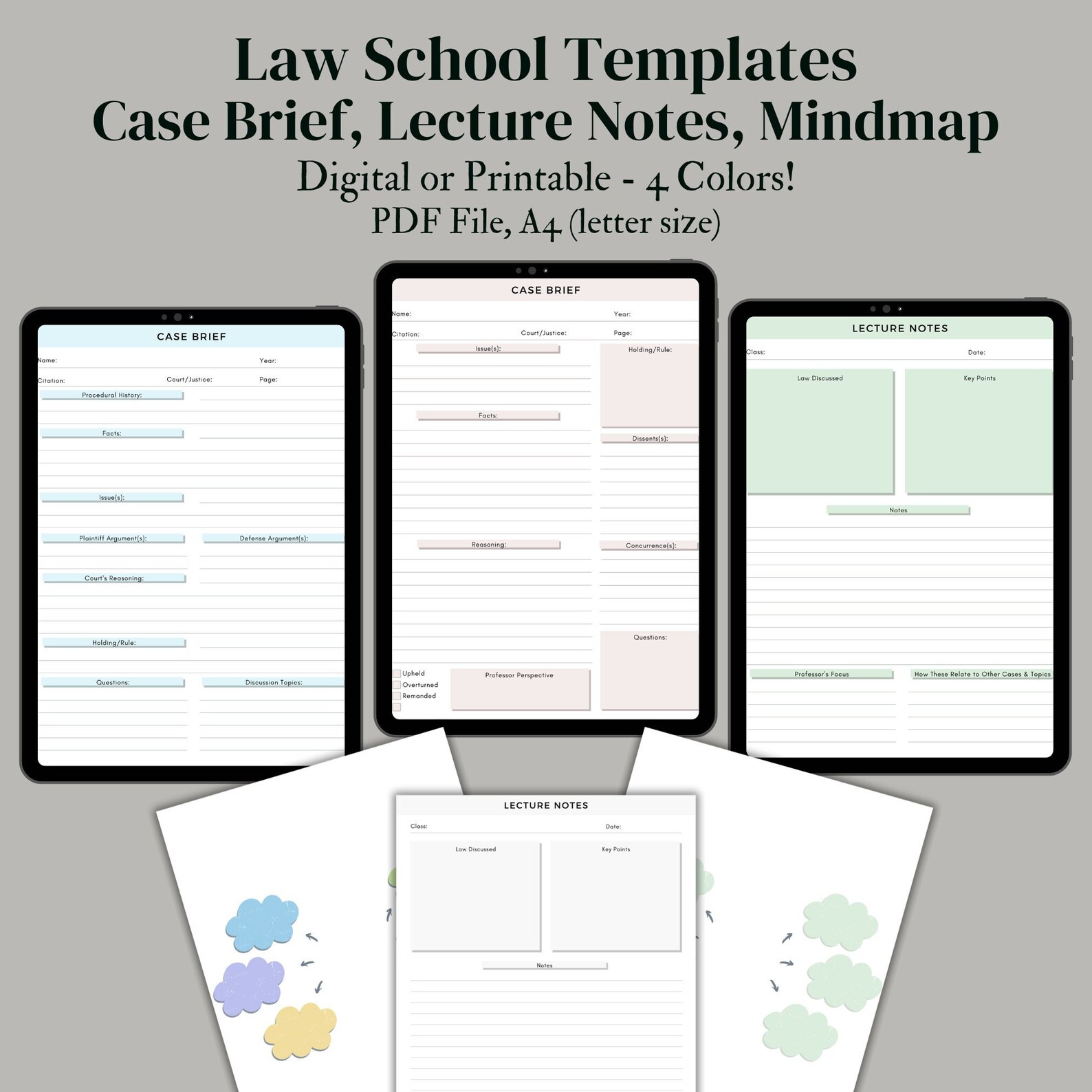 Law Student Note-taking Bundle - Digital or Printable Templates for ...