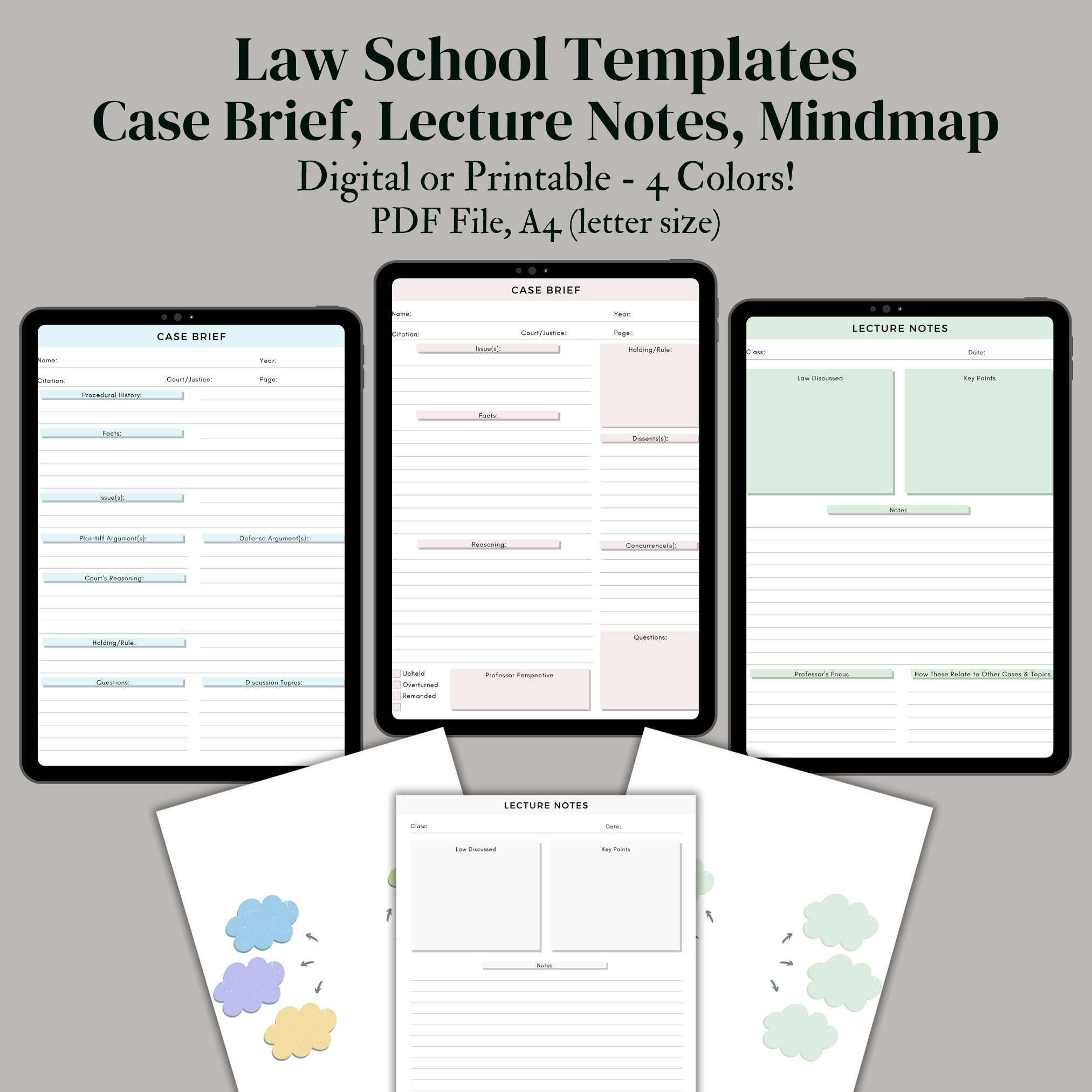 Law Student Note-taking Bundle - Digital or Printable Templates for ...