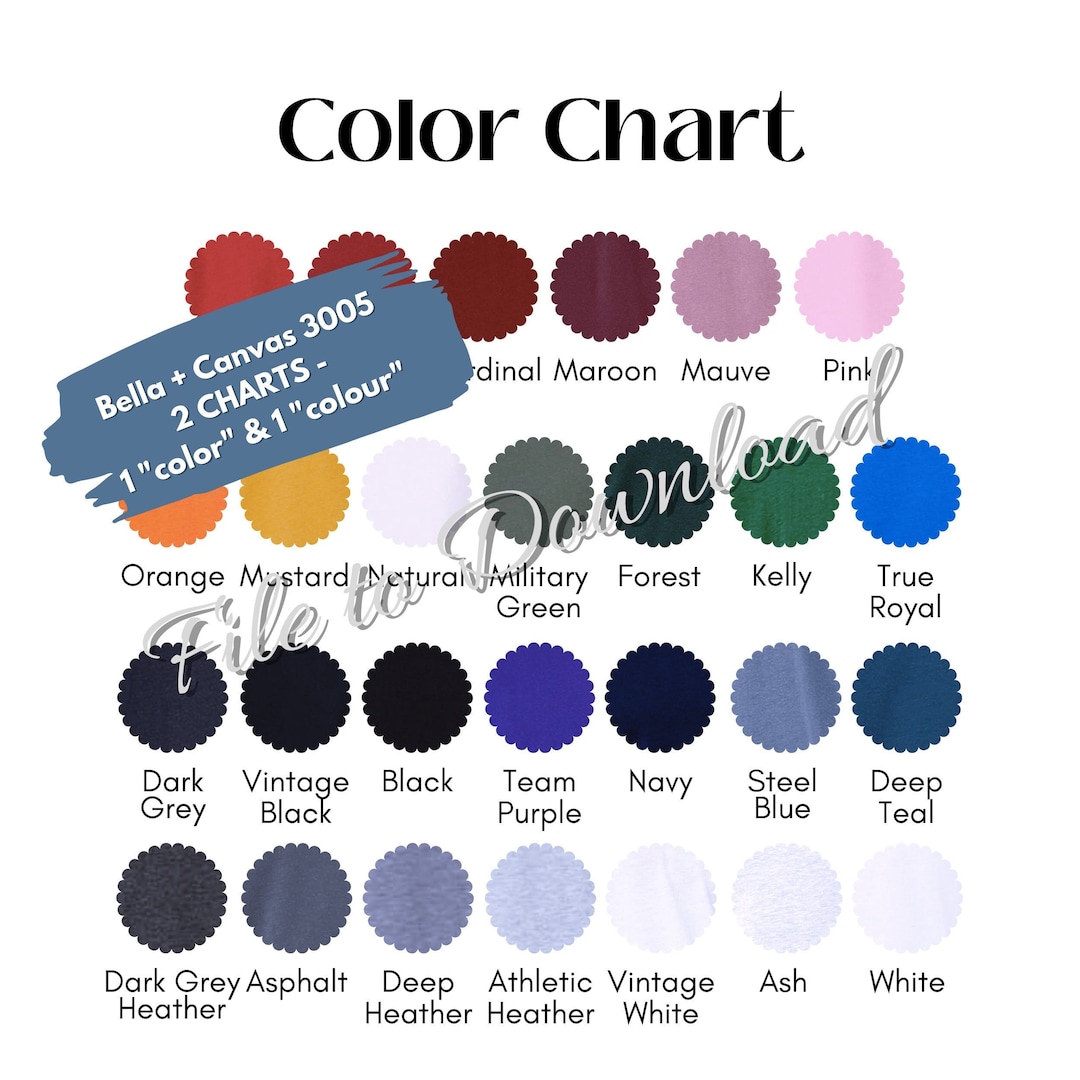 Bella Canvas 3005 Color Chart BC3005 Unisex Jersey Short - Etsy