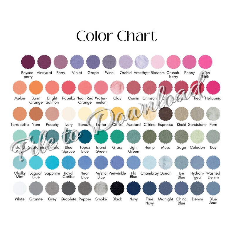 Comfort Colors Color Chart (color Only - Can Be Used With Most Comfort ...