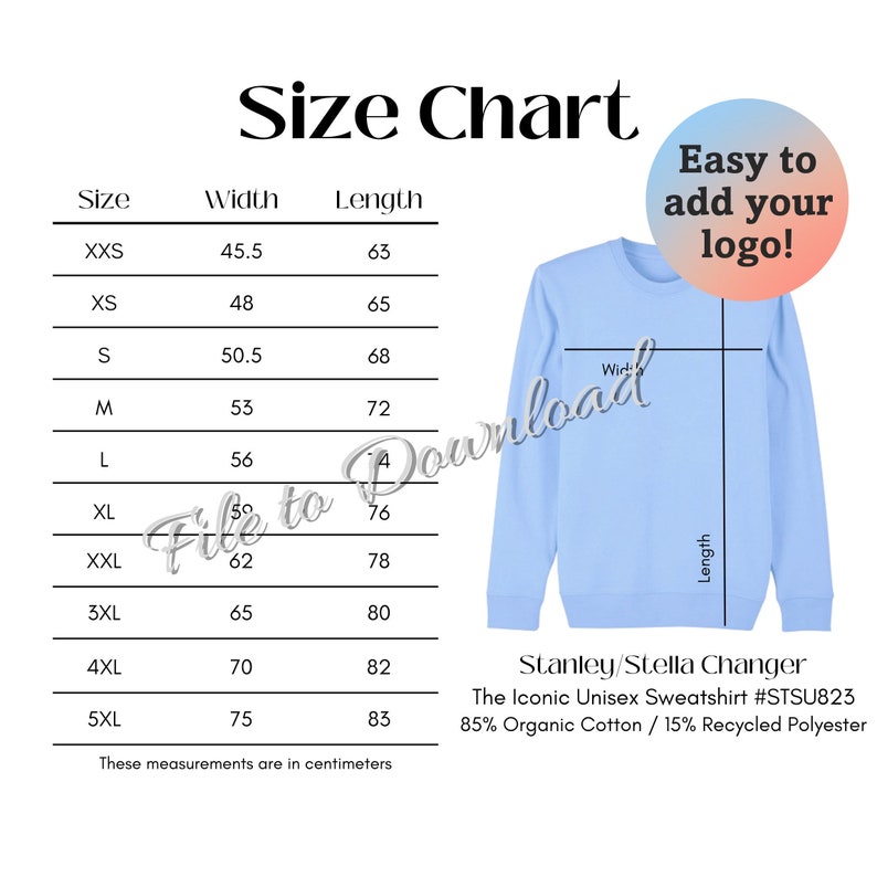 Stanley/stella STSU823 Size Chart Stanley Stella Changer - Etsy