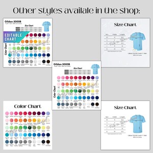 EDITABLE Gildan 5000B Color and Size Chart, G500B Youth Tshirt Color ...