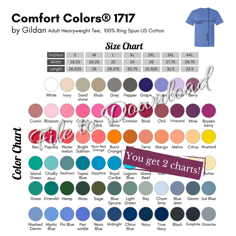 Comfort Colors 1717 Color Chart and Size Chart CC1717 T-shirt - Etsy