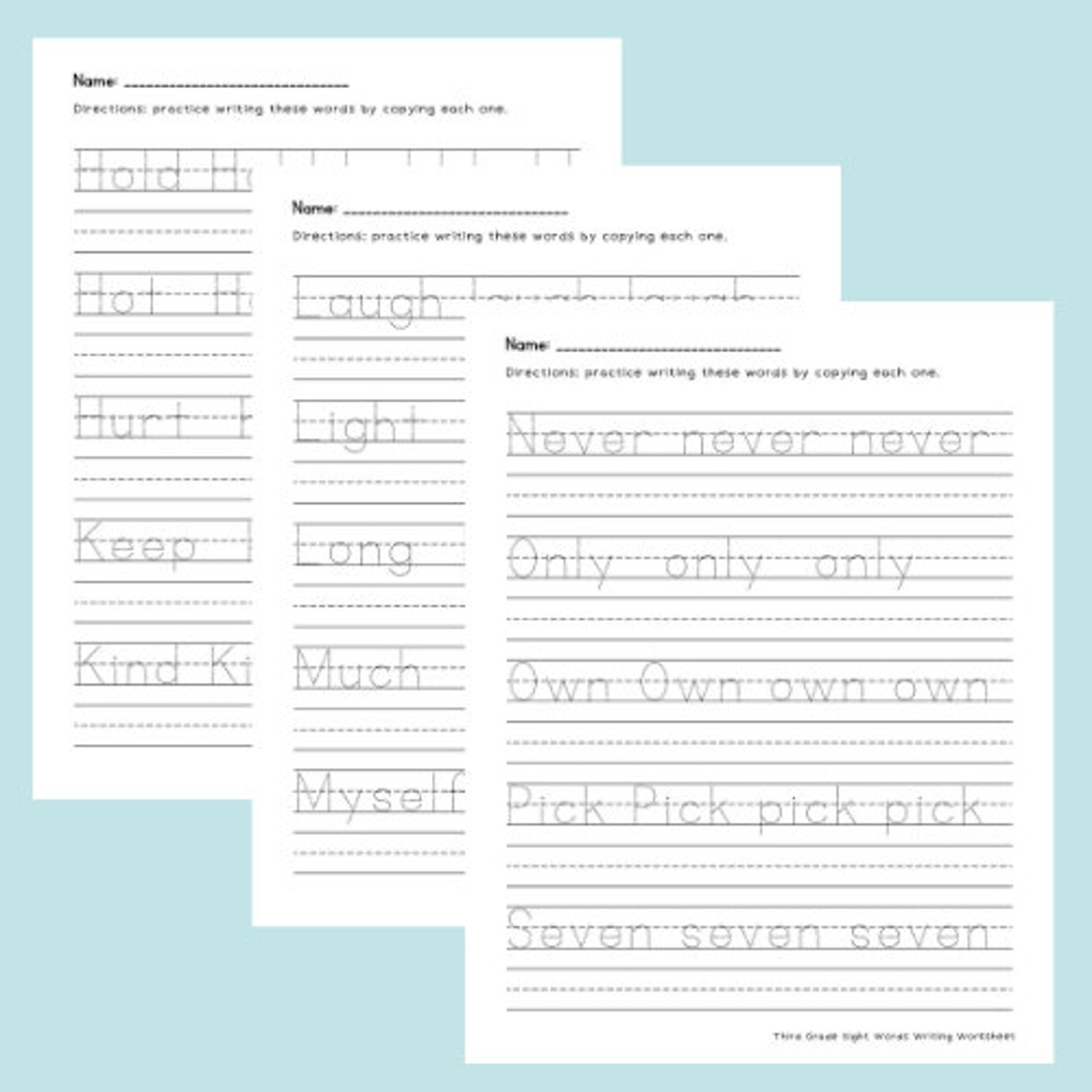 Third Grade Sight Words Worksheet, Handwriting Printable Tracing Sheet ...
