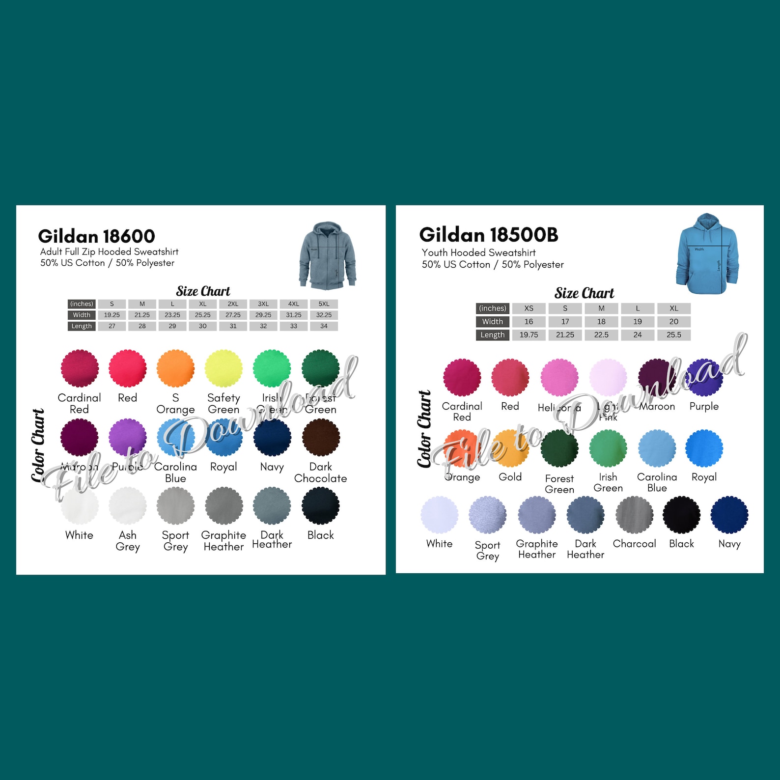 BUNDLE Gildan Color and Size Charts, Gildan T-shirt Color Guide, Gildan ...