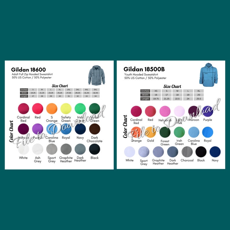 BUNDLE Gildan Color and Size Charts, Gildan T-shirt Color Guide, Gildan ...