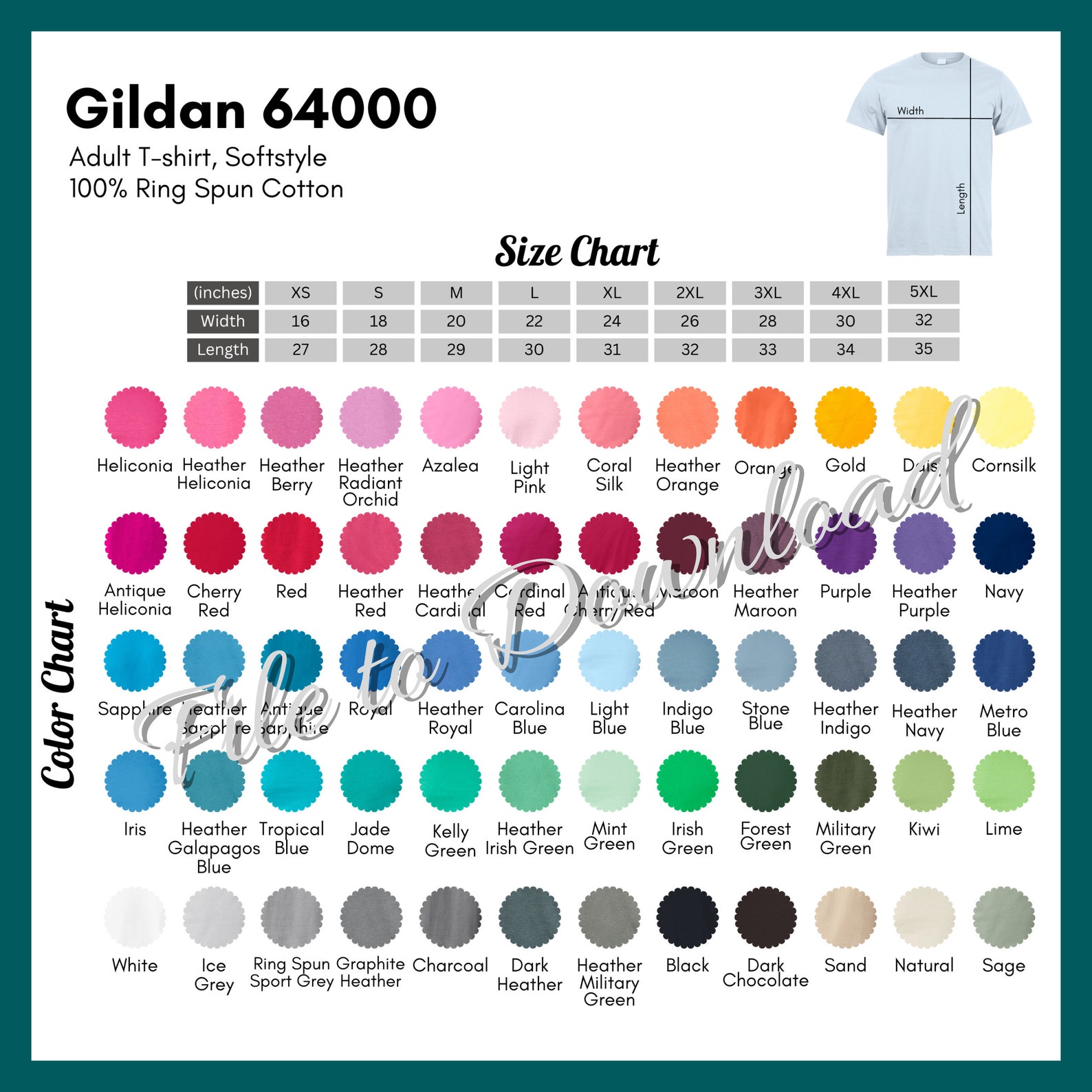 BUNDLE Gildan Color and Size Charts, Gildan T-shirt Color Guide, Gildan ...