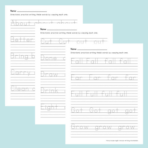 Third Grade Sight Words Worksheet, Handwriting Printable Tracing Sheet ...