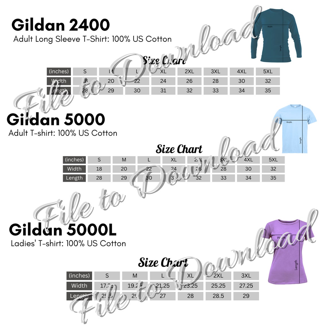 Editable Gildan Color Charts and Size Charts All Colors & 15 Size ...
