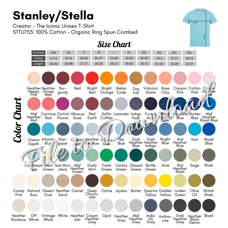 Stanley/stella Color Chart and Size Chart, STTU755 Stanley Stella ...