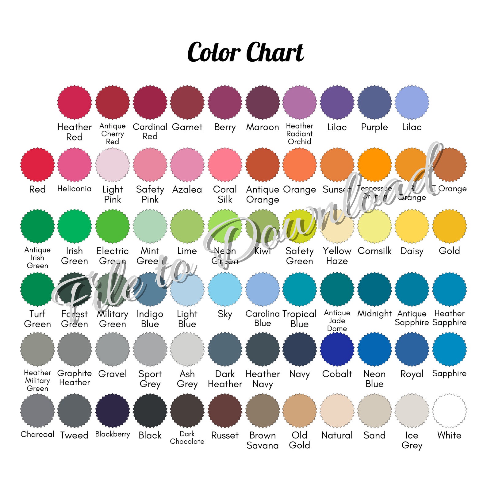Editable Gildan Color Charts and Size Charts All Colors & 15 - Etsy