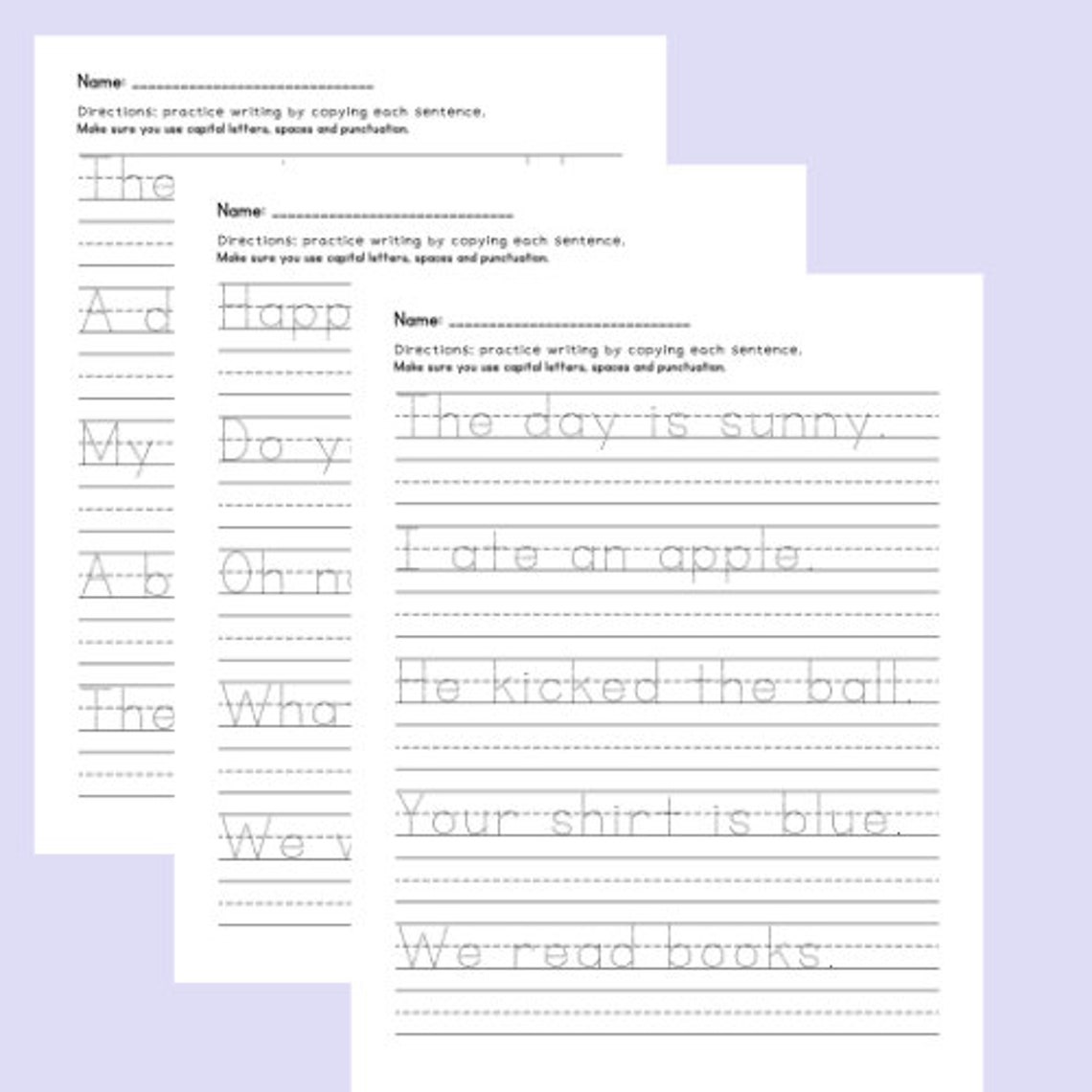 Sentence Worksheet, Handwriting Printable Tracing Sheet, Digital ...