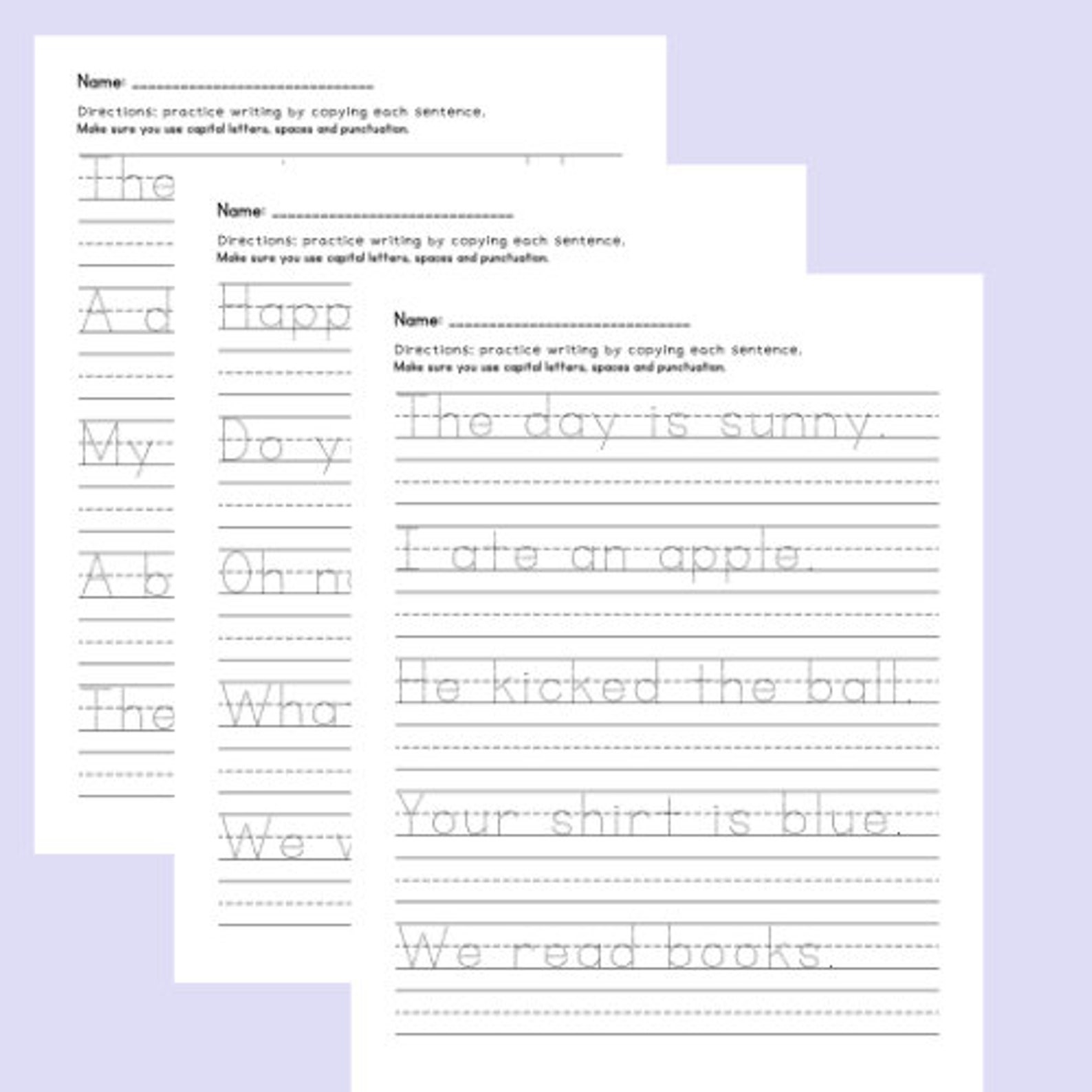 Sentence Worksheet, Handwriting Printable Tracing Sheet, Digital ...