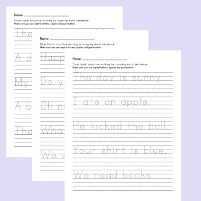 Sentence Worksheet, Handwriting Printable Tracing Sheet, Digital ...