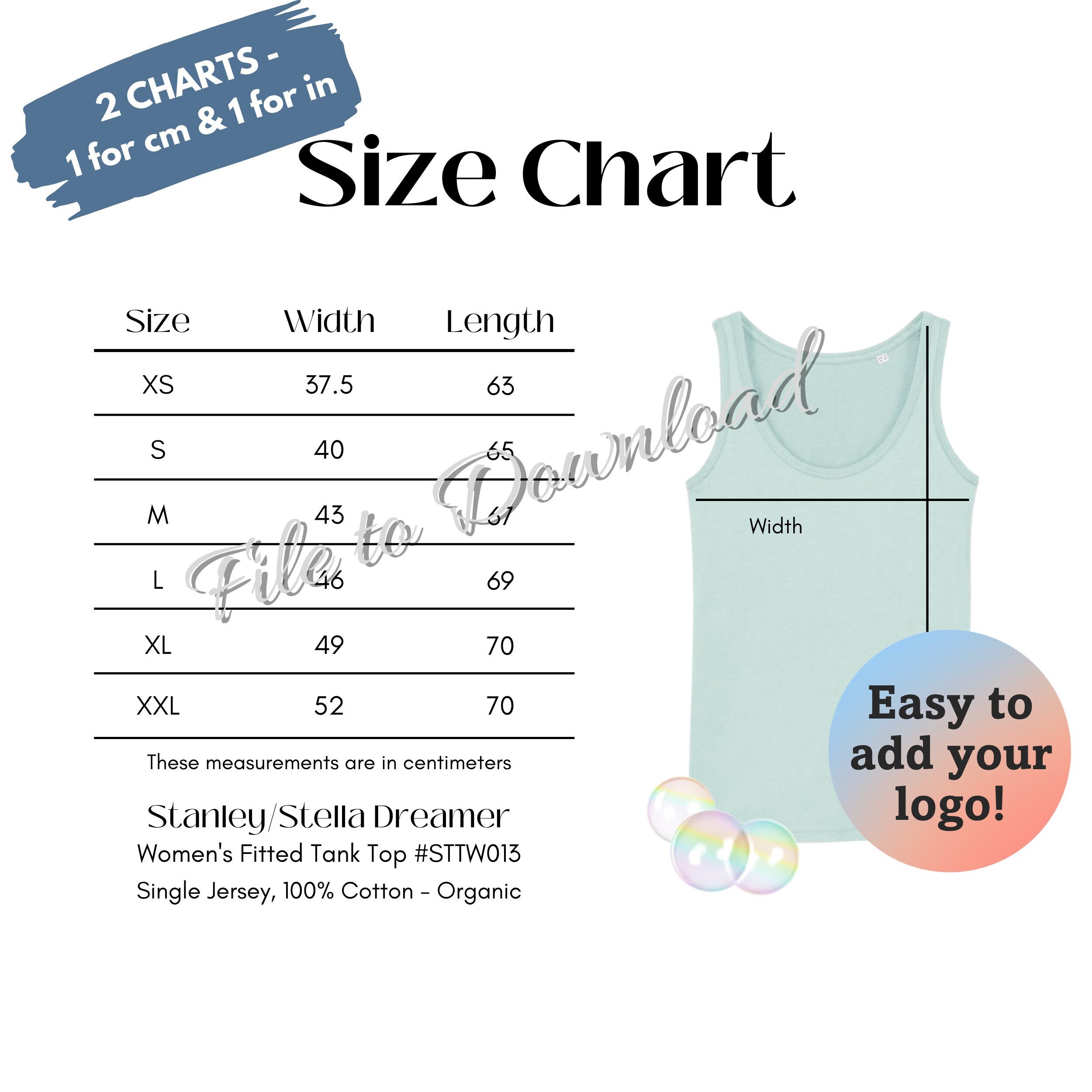 Stanley/stella STTW013 Size Chart Stanley Stella Dreamer - Etsy