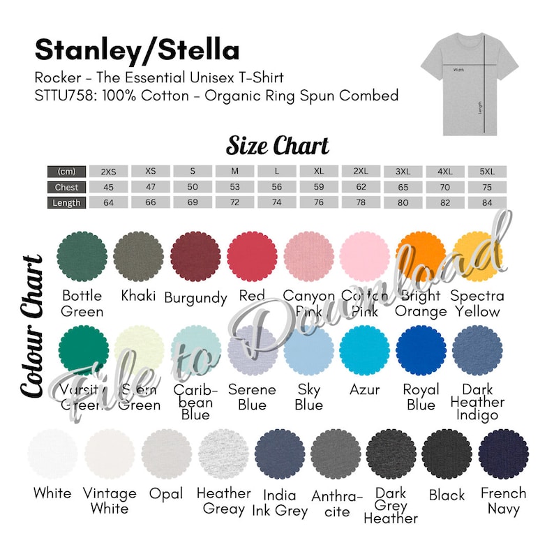 Stanley/stella Color Chart and Size Chart STTU758 Stanley - Etsy