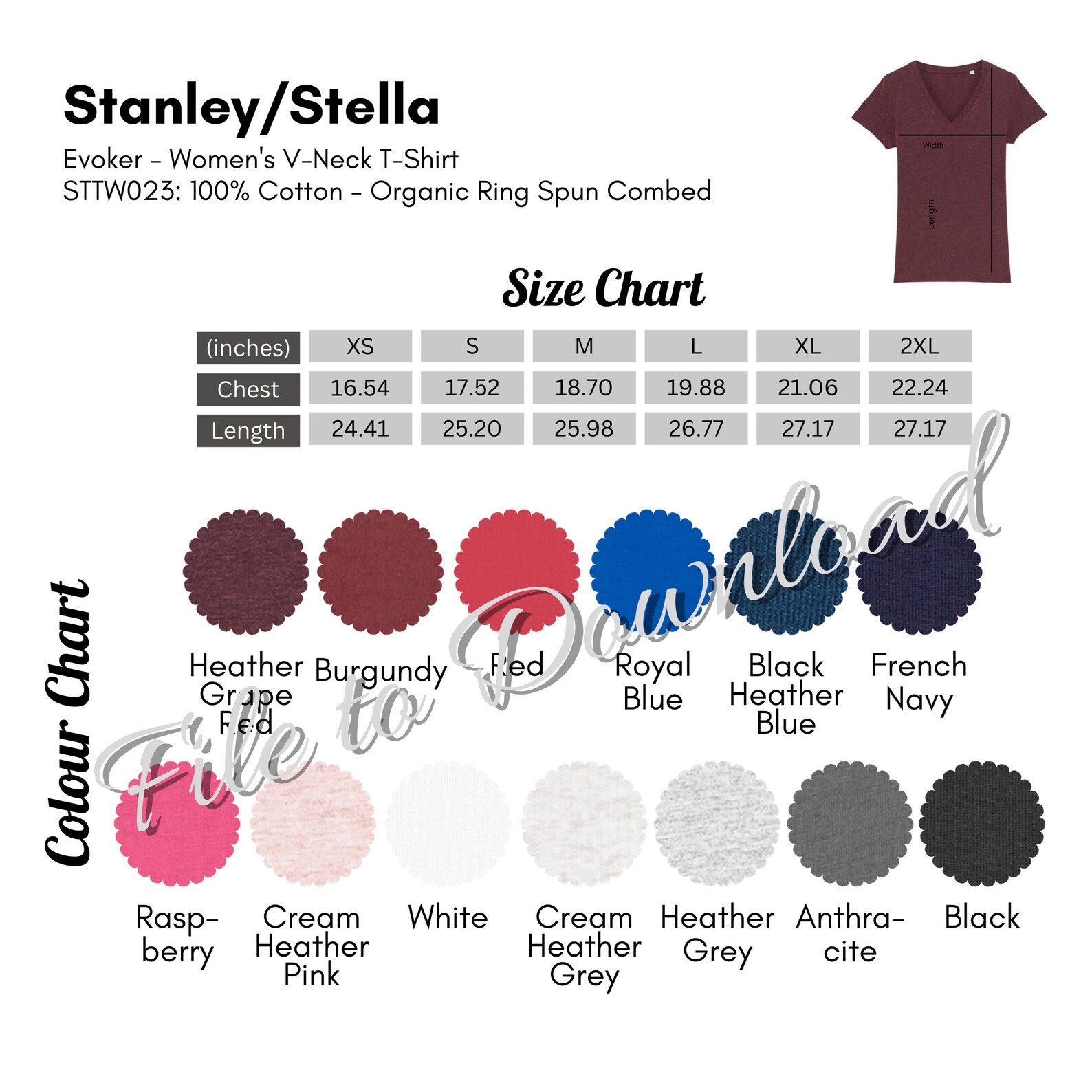 Stanley/stella STTW023 Color Chart and Size Chart Stanley - Etsy