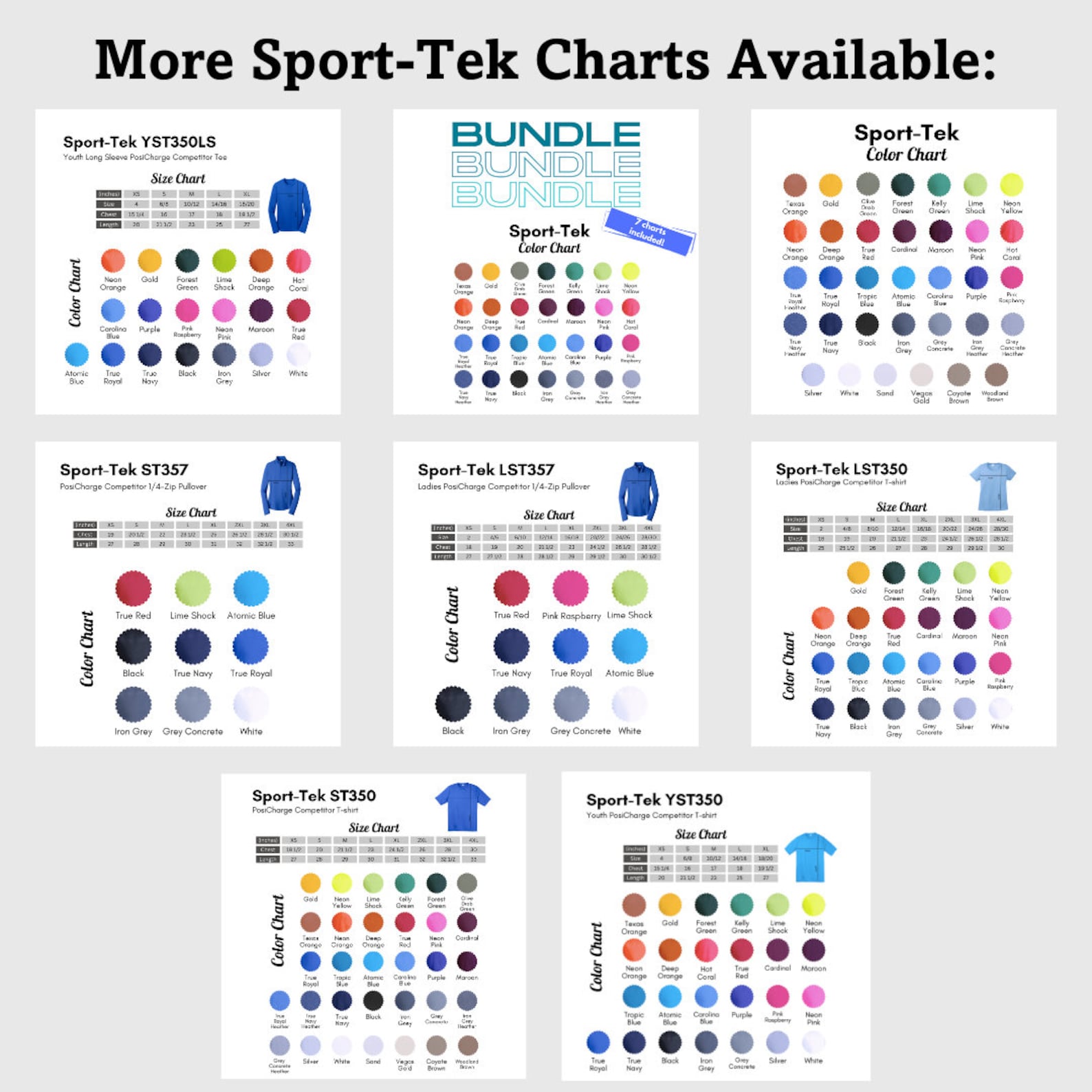 Sport-tek YST350LS Color Chart and Size Chart, Sport Tek YST350LS Youth ...