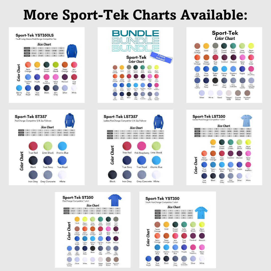 Sport-tek YST350LS Color Chart and Size Chart, Sport Tek YST350LS Youth ...