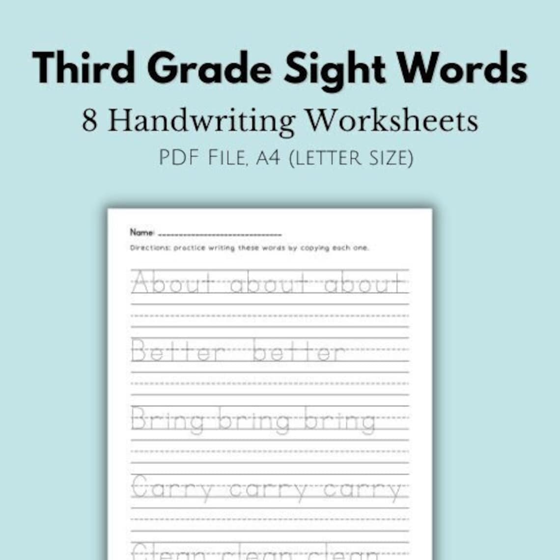 Third Grade Sight Words Worksheet, Handwriting Printable Tracing Sheet ...