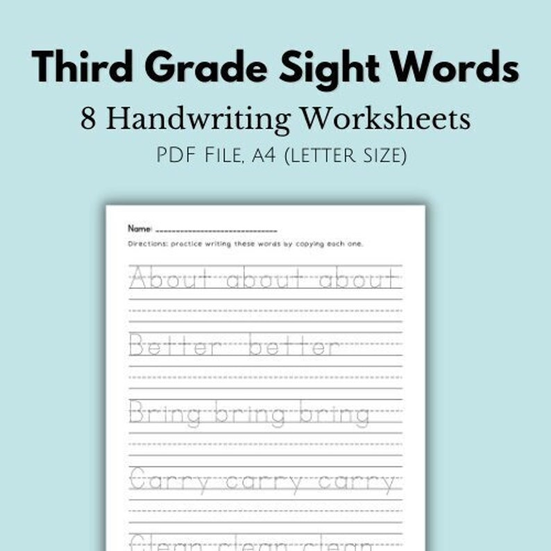 Third Grade Sight Words Worksheet, Handwriting Printable Tracing Sheet ...