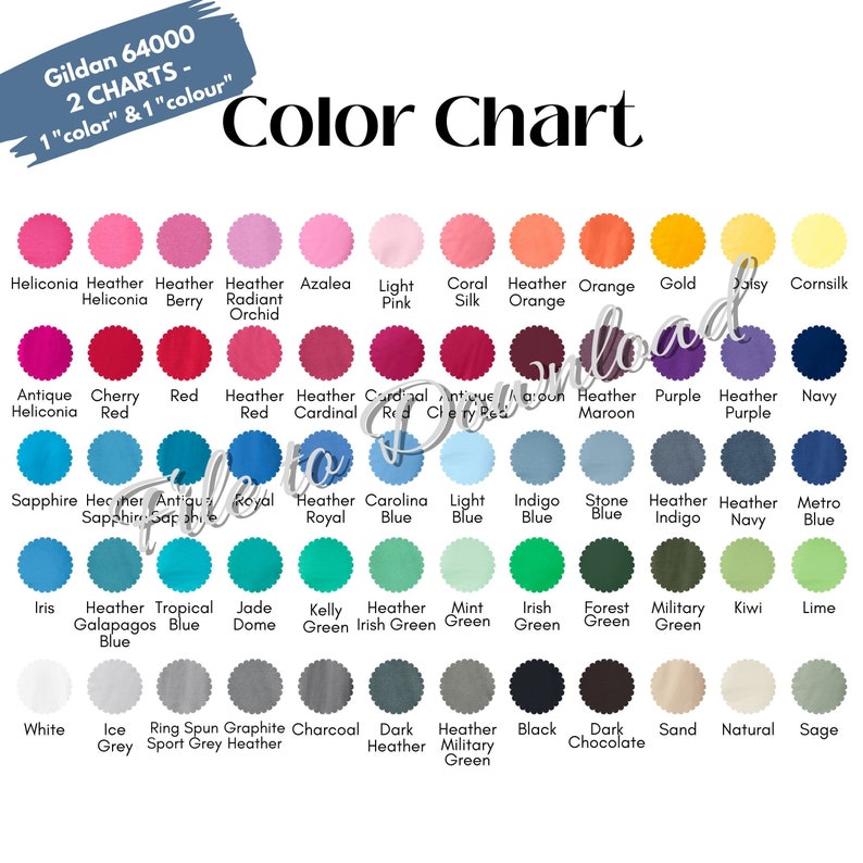 Gildan 64000 Color Chart, G640 Softstyle T-shirt Colour Guide, Gildan ...