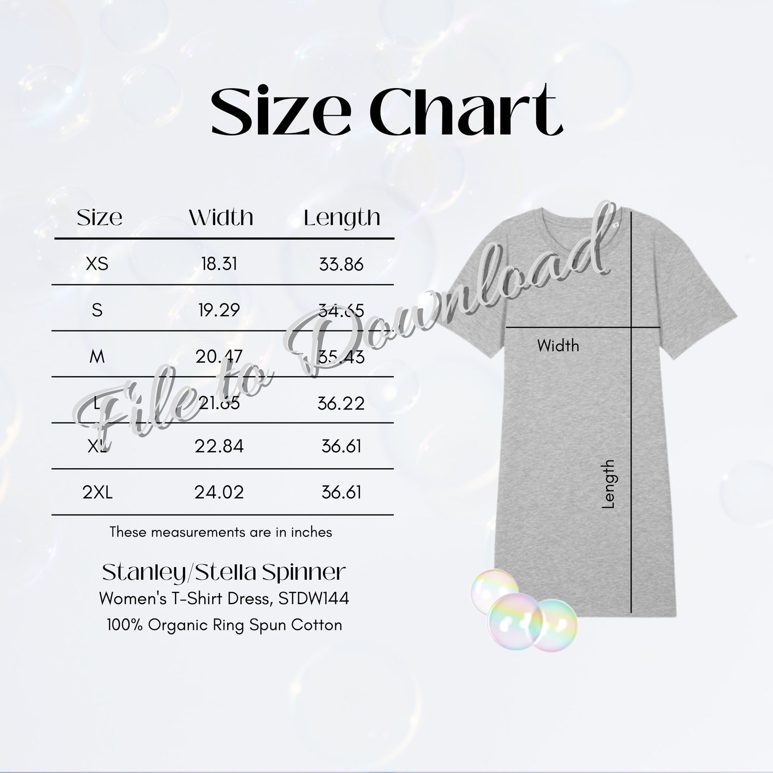 Stanley Stella STDW144 Size Chart Stanley/stella Spinner - Etsy