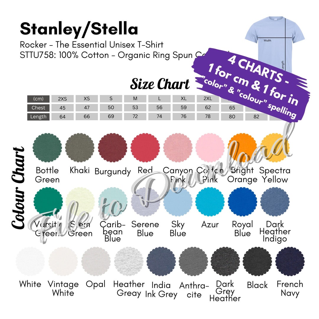 Buy Stanley/stella Color Chart and Size Chart, STTU758 Stanley Stella ...